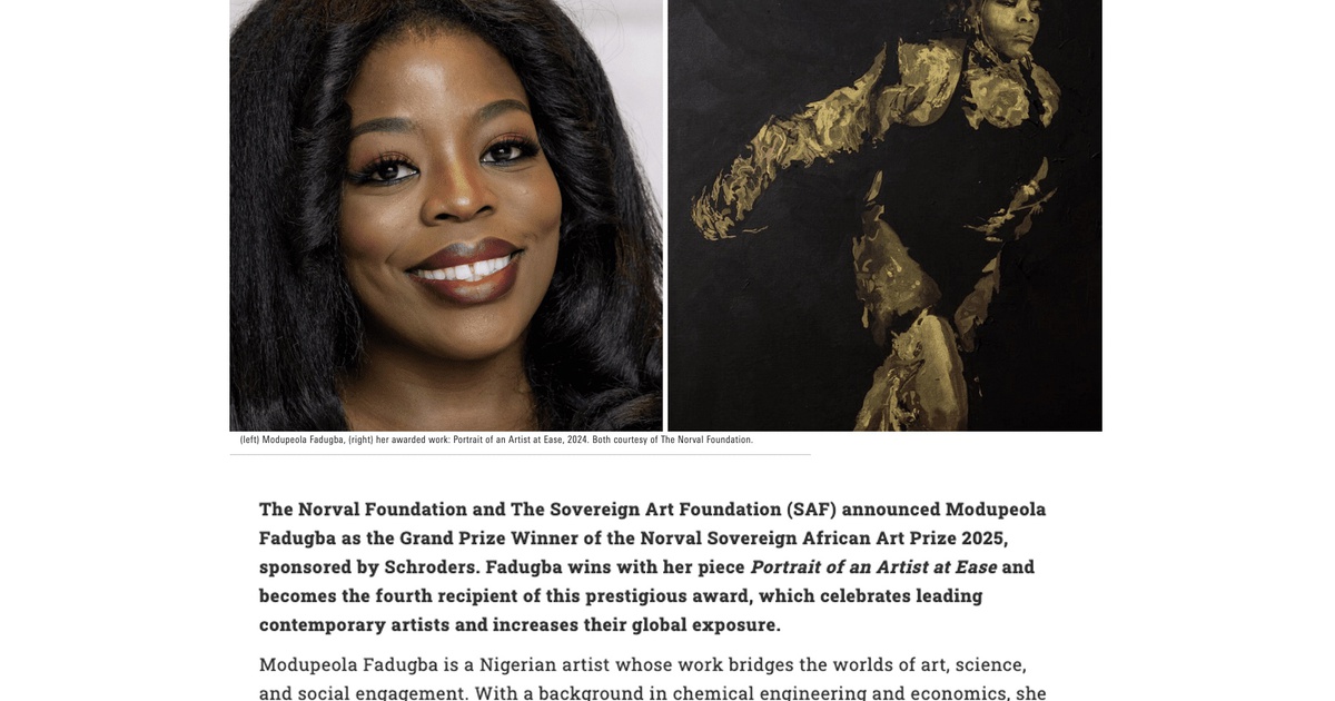 Modupeola Fadugba Wins The Norval Sovereign African Art Prize 2025 | kó